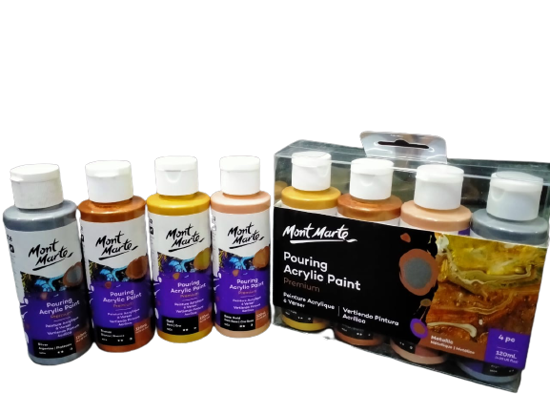 Mont Marte Premium Acrylic Pouring Paint Set, (Metallic) 4 x 4oz (120ml) Bottles – My Stationery